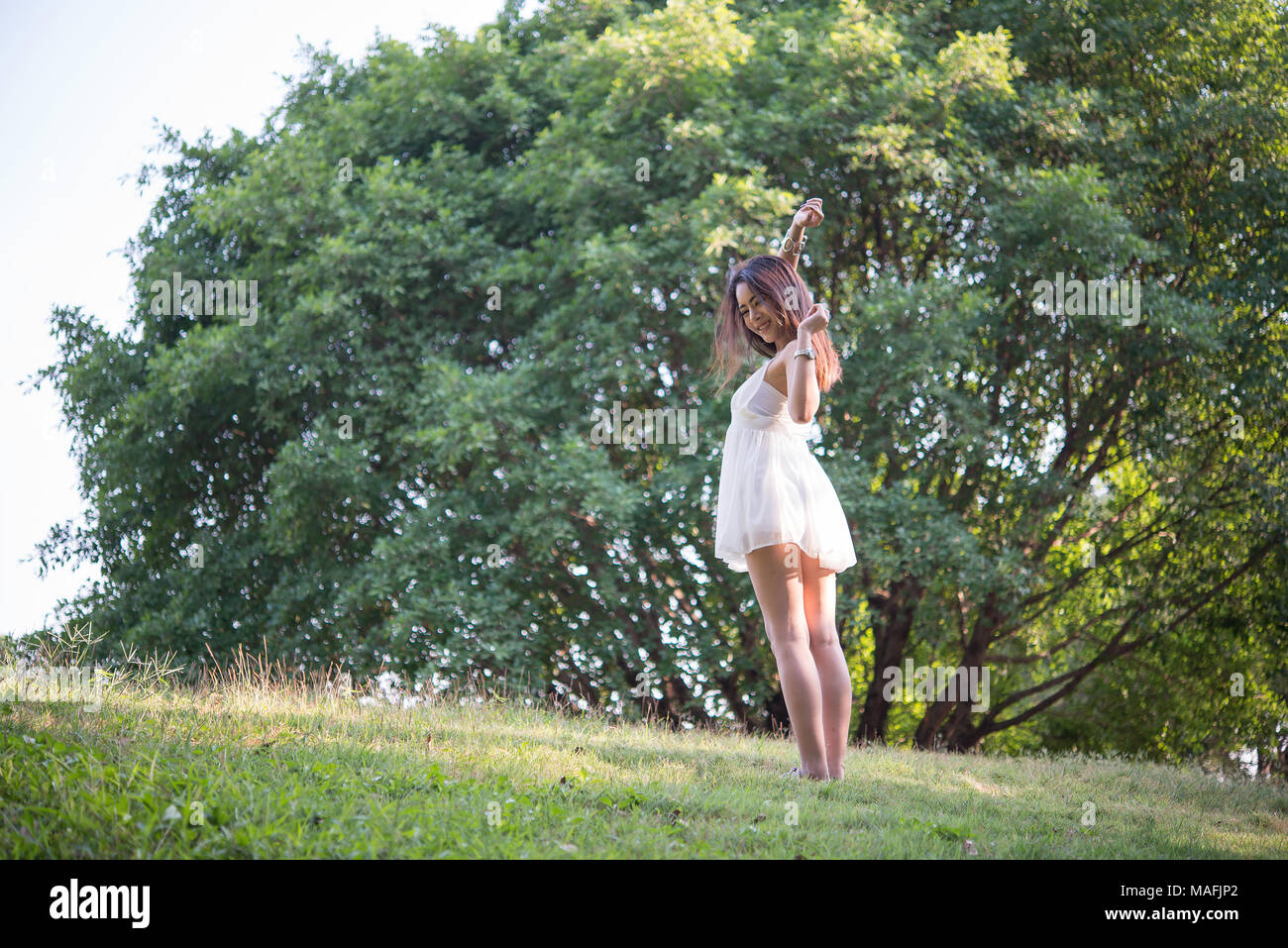 Beautiful woman outside at nature park,Free Happy Woman Enjoying Nature ...
