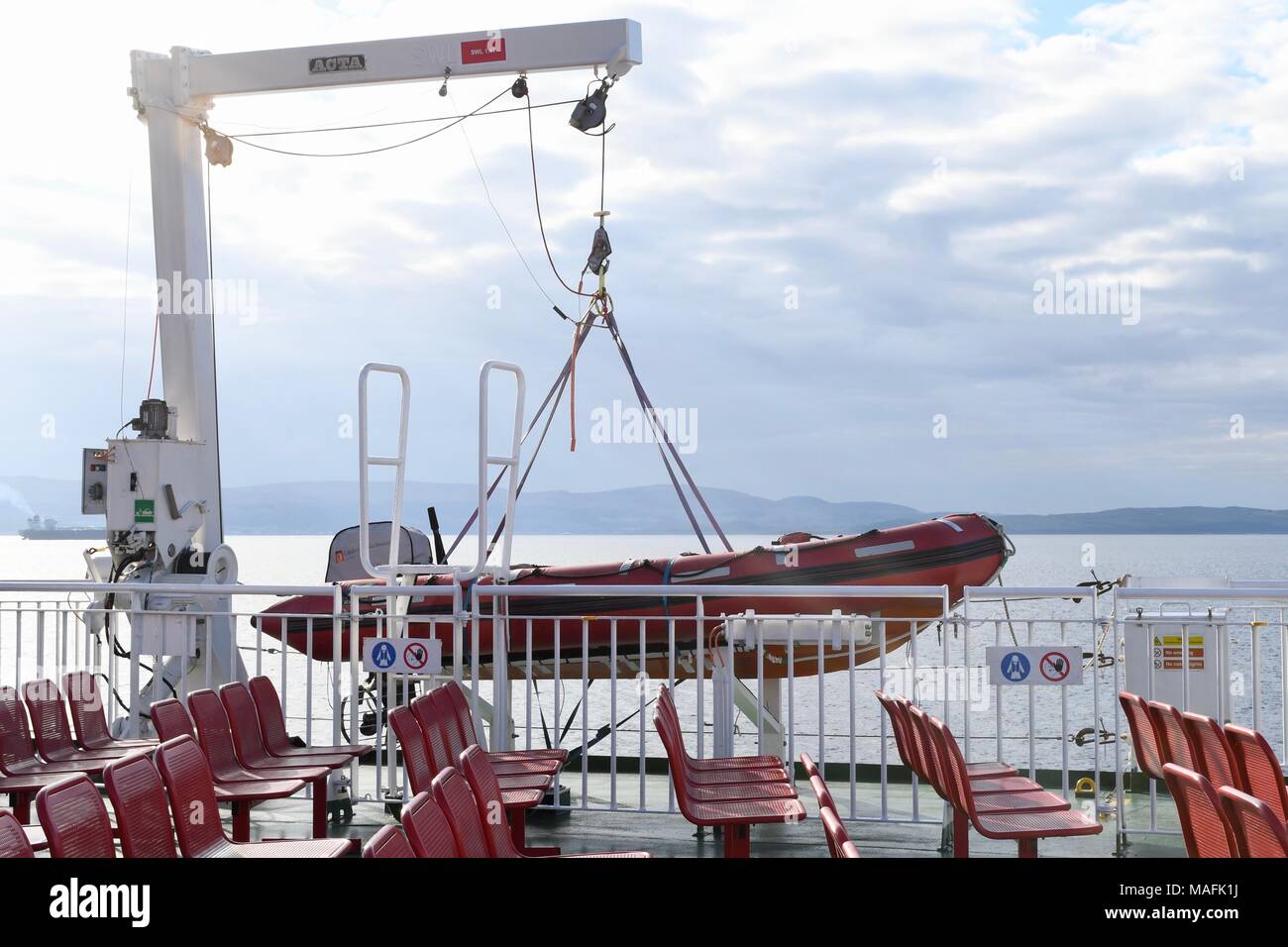 Life boat on the CalMac ferry from Wemyss Bay to Rothesay Stock Photo ...