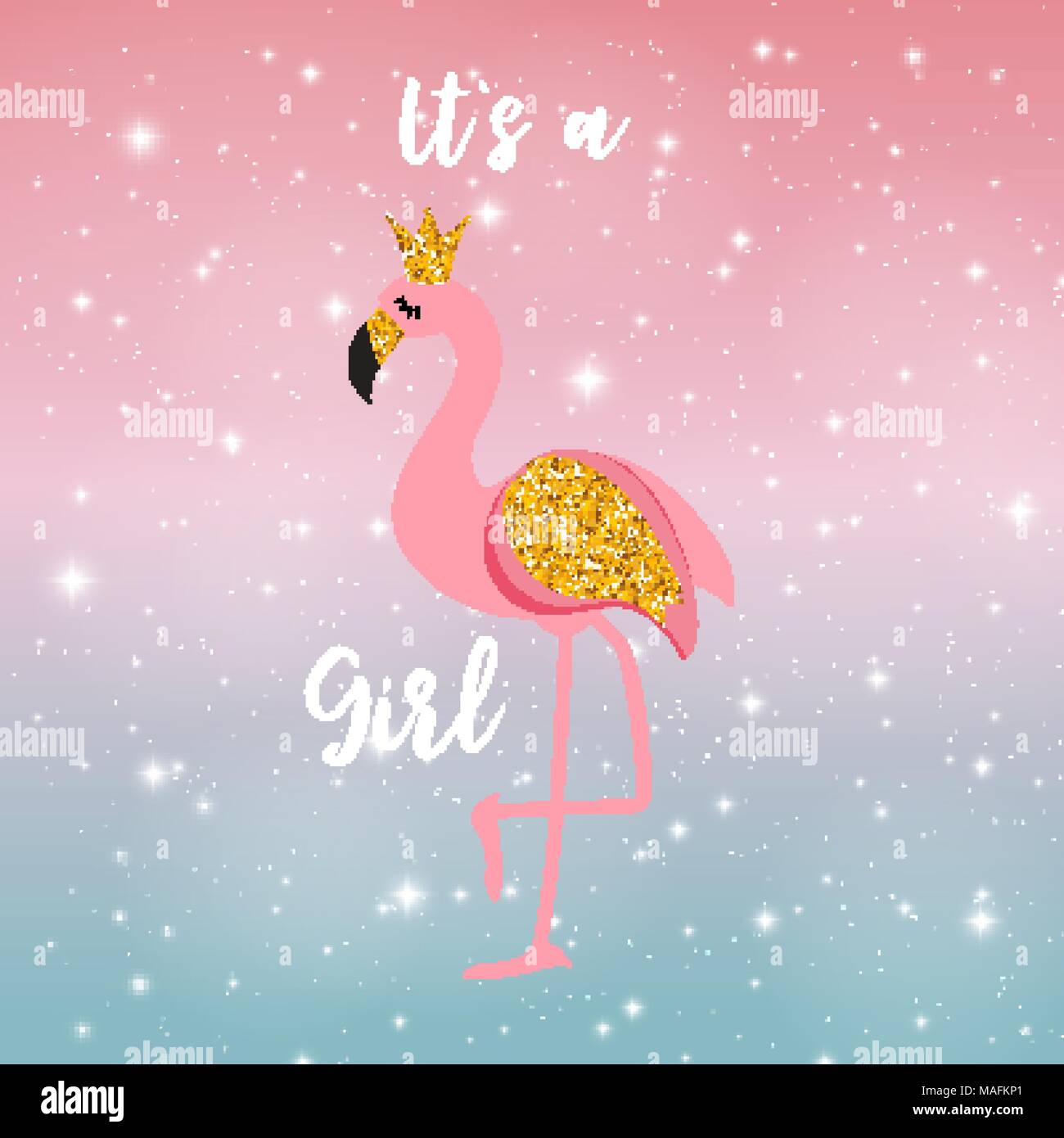 It`s a Girl Flamingo Princess on Night Sky Background. Vector ...