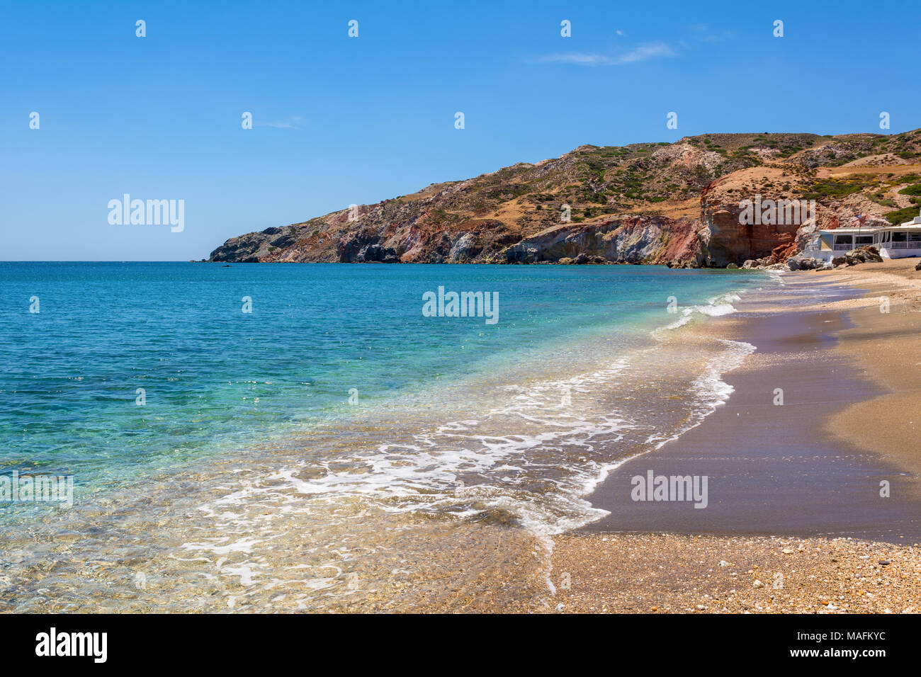 Beach with crystal sea water in Paleochori bay on Milos island in ...