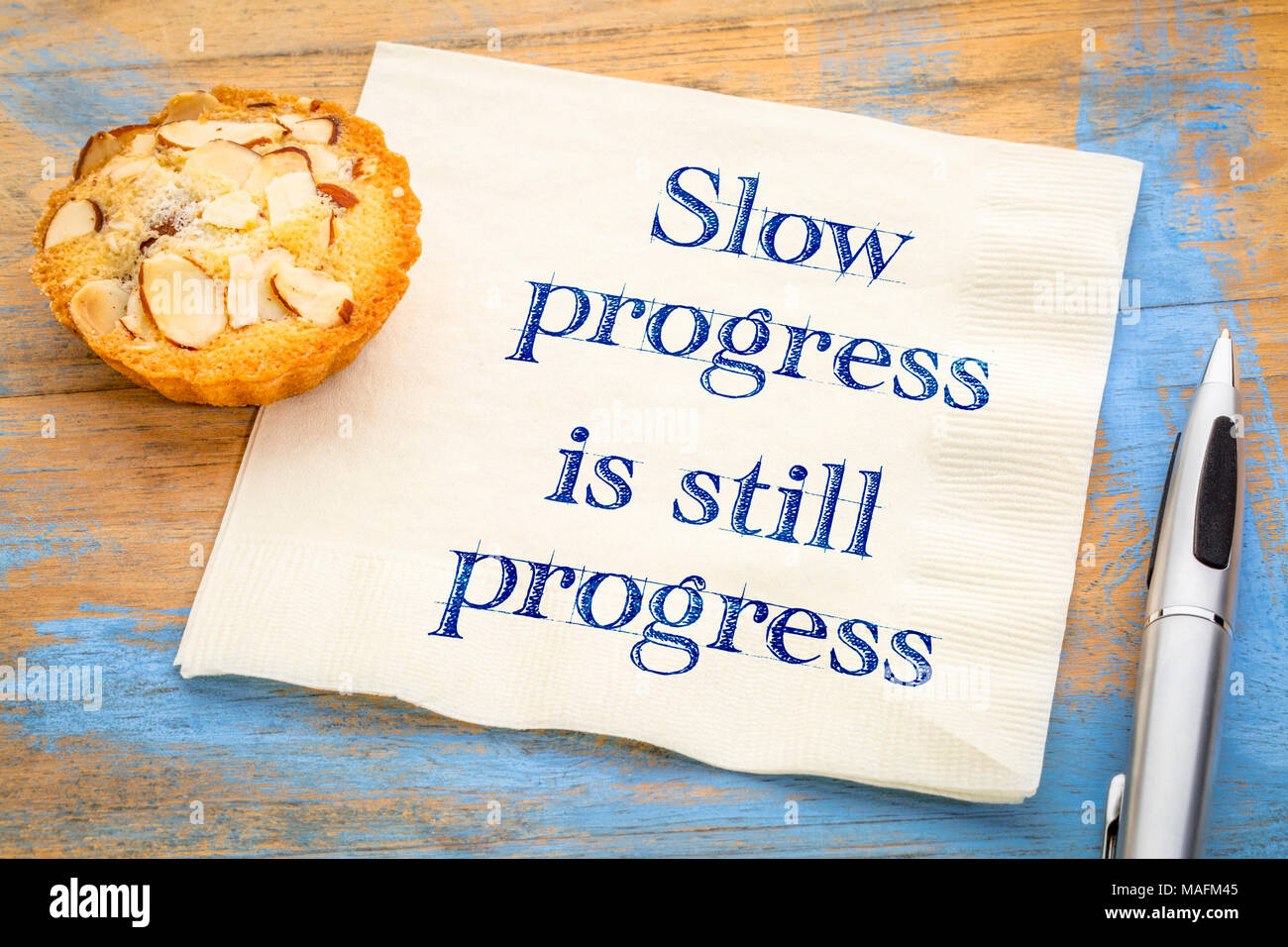 Slow progress is still progress - inspirational handwriting on a napkin ...