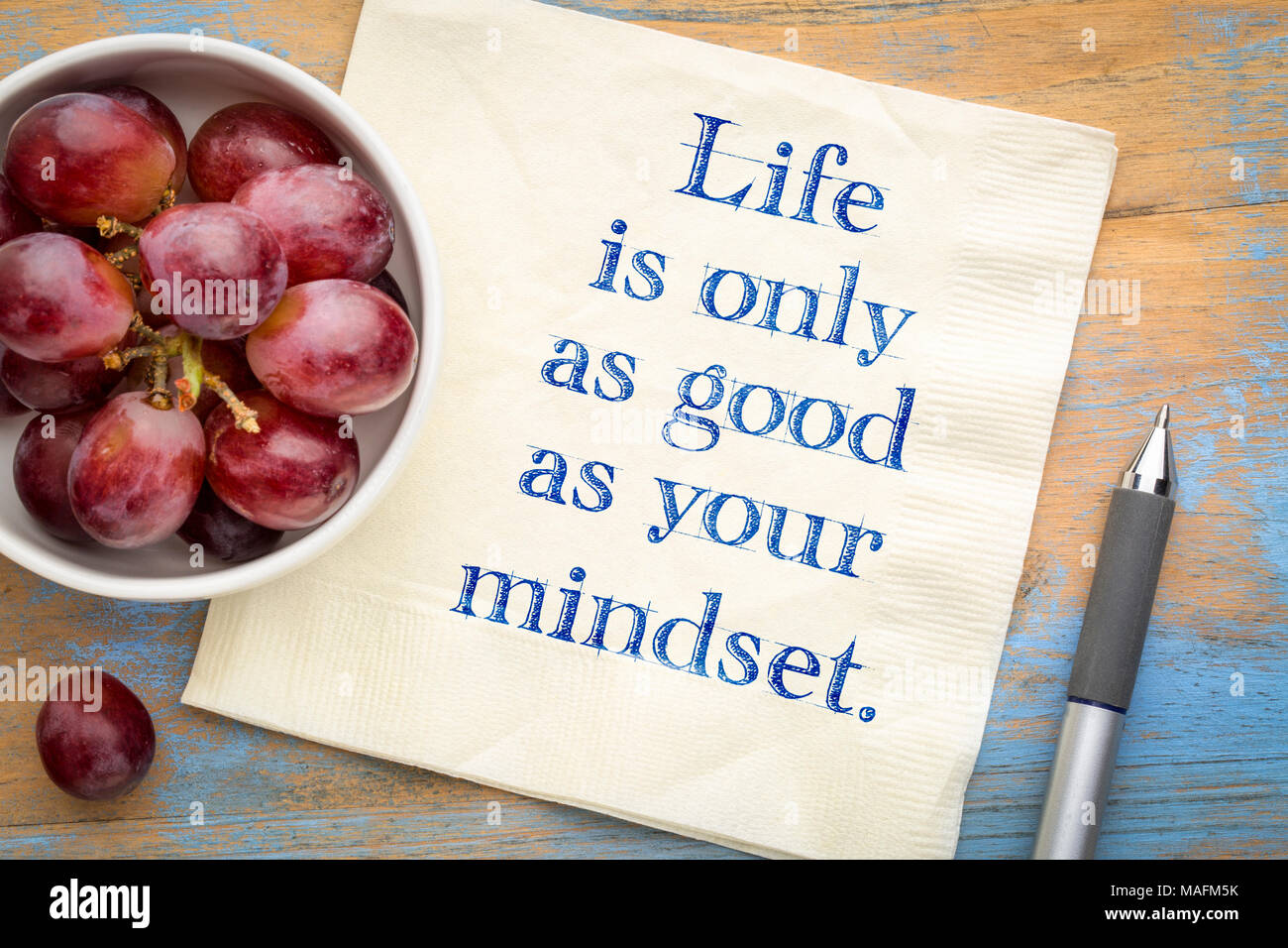 Life is only as good as your mindset - handwriting on a napkin Stock ...