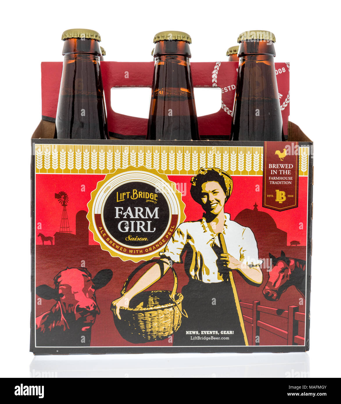 Winneconne, WI - 30 March 2018: A six pack of Lift Bridge Farm Girl ...