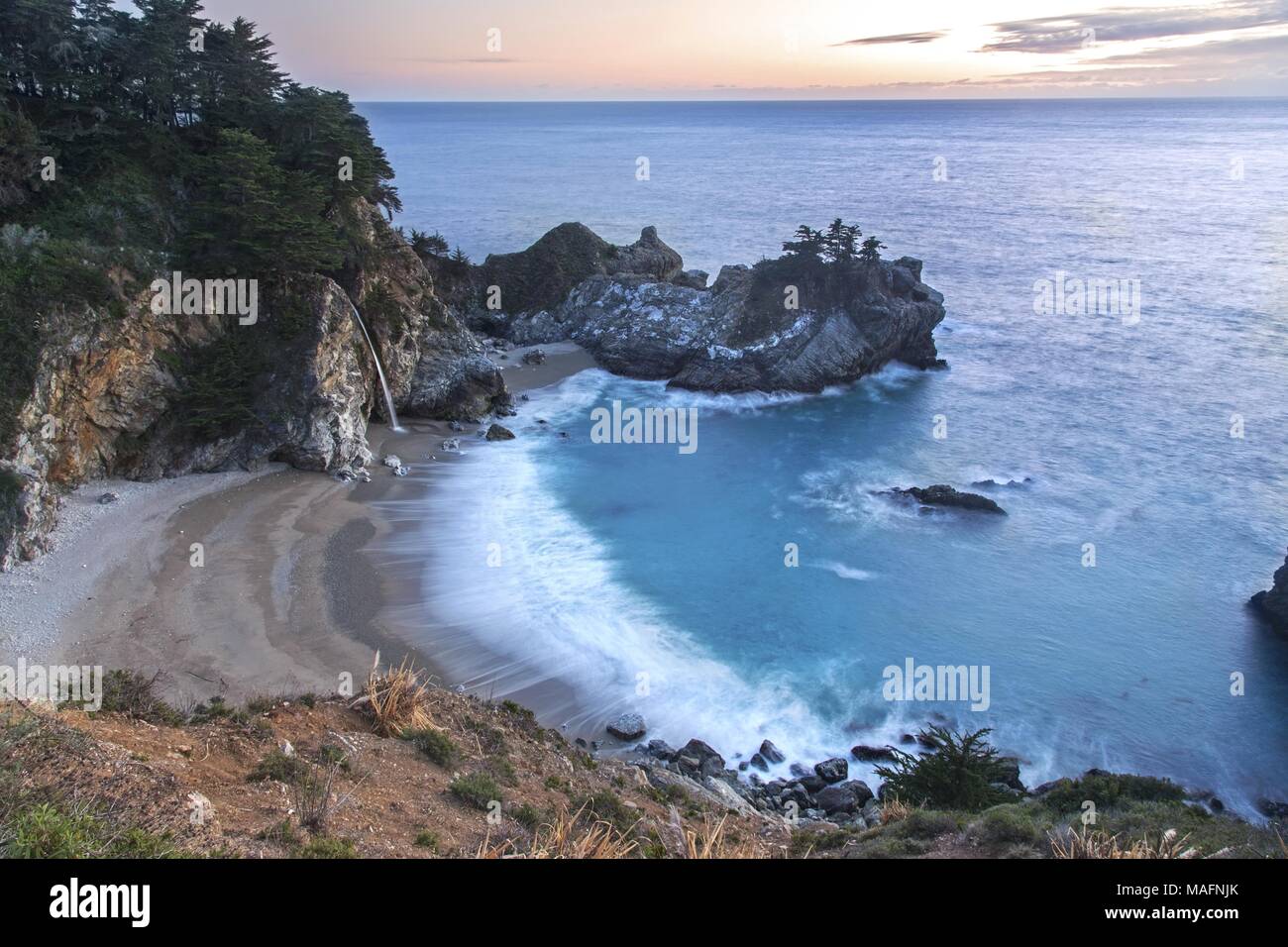 McWay Falls Scenic Waterfall Landscape Aerial Beach Sunset View ...