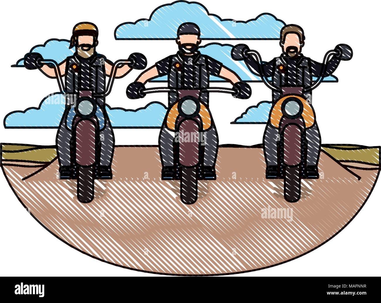 group of bikers in the classic motorcycle scene character Stock Vector ...