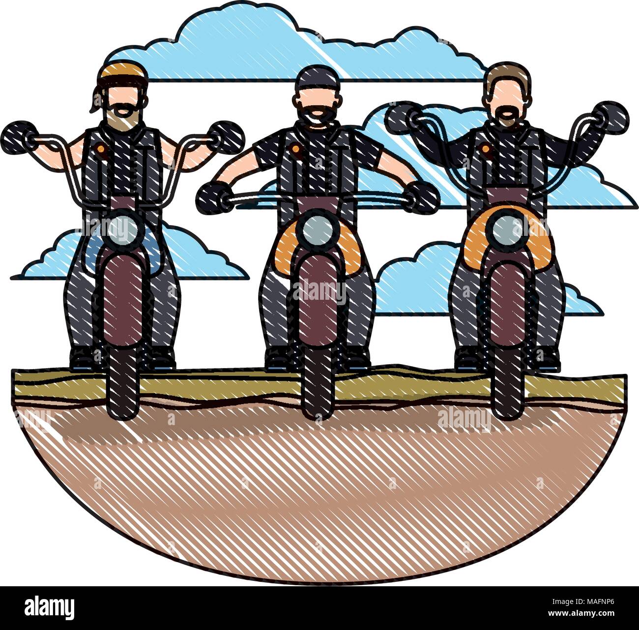 group of bikers in the classic motorcycle scene character Stock Vector ...