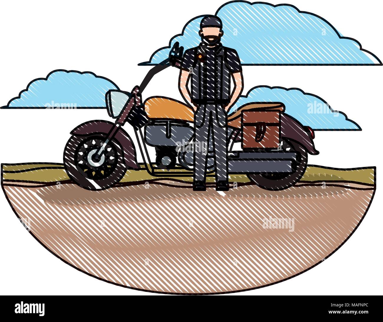 biker in the classic motorcycle scene character Stock Vector Image ...