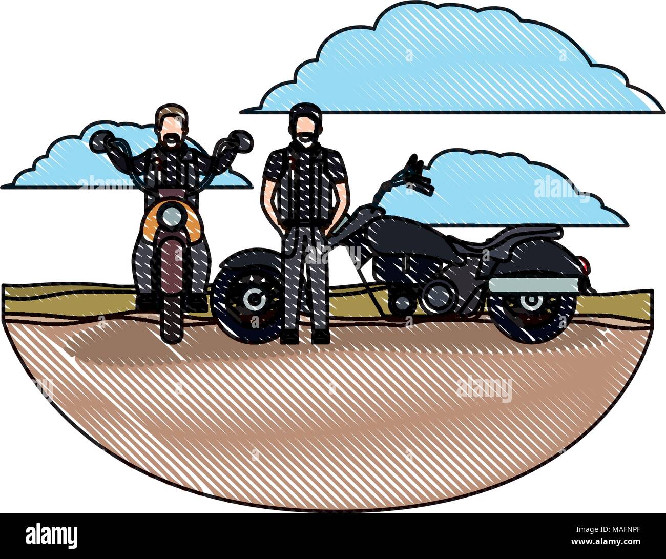 group of bikers in the classic motorcycle scene character Stock Vector ...