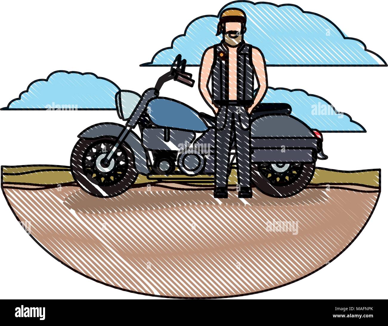 biker in the classic motorcycle scene character Stock Vector Image ...