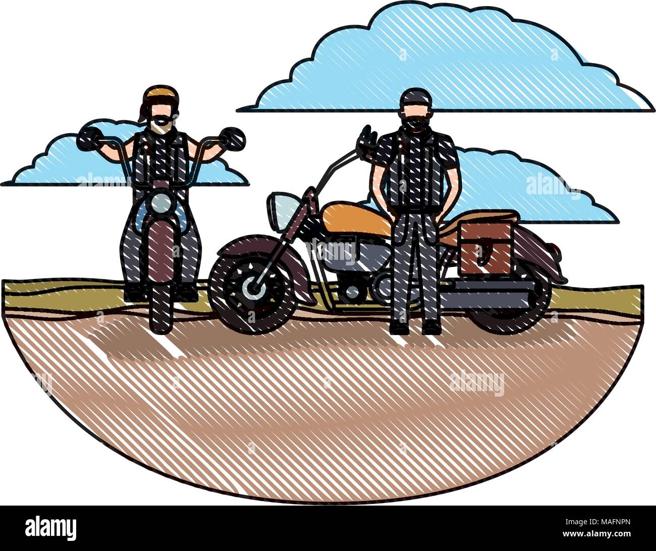 group of bikers in the classic motorcycle scene character Stock Vector ...