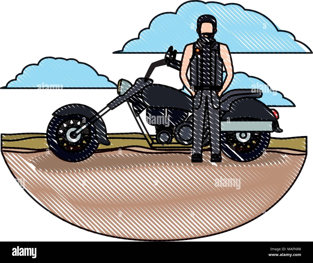 biker in the classic motorcycle scene character Stock Vector Image ...