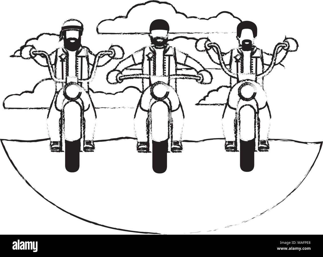 group of bikers in the classic motorcycle scene character Stock Vector ...