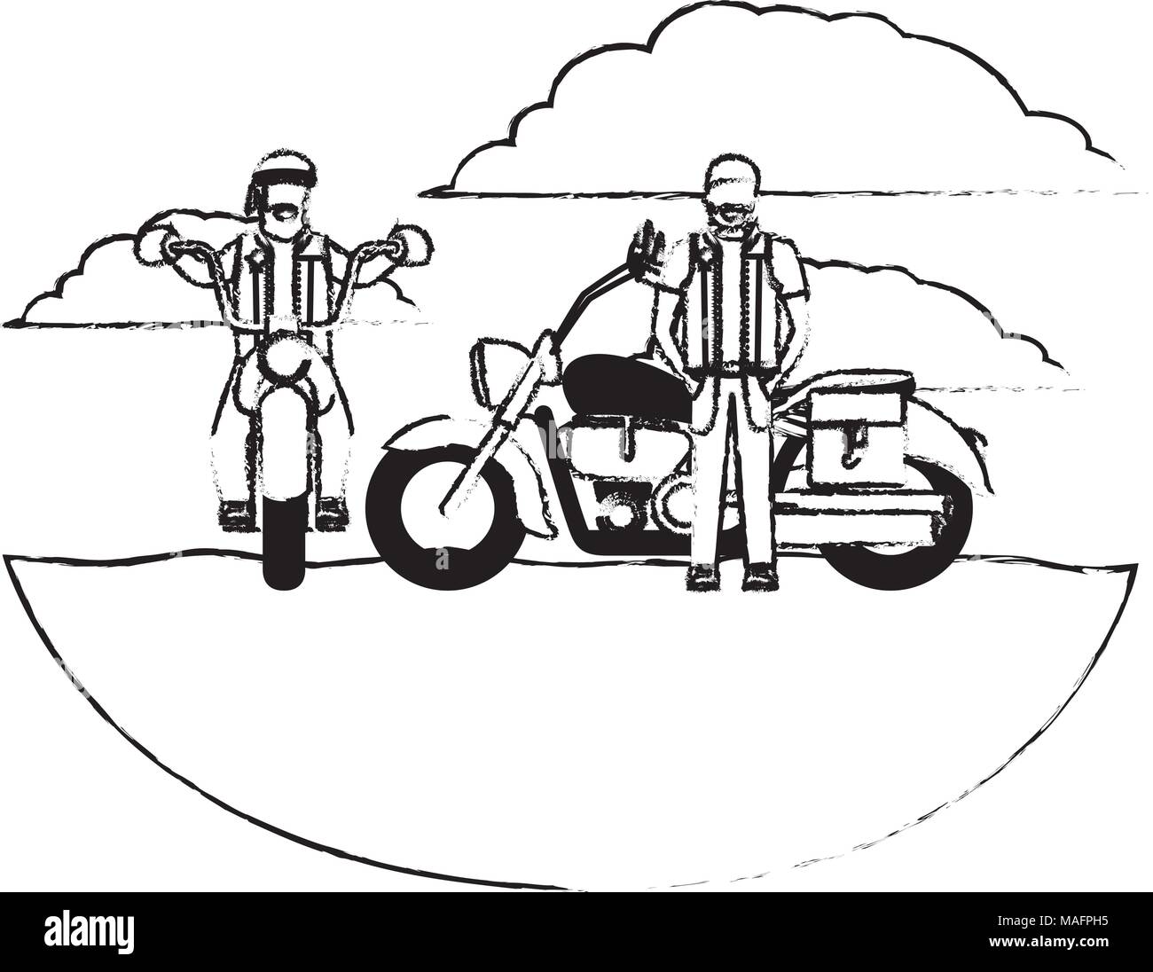 group of bikers in the classic motorcycle scene character Stock Vector ...