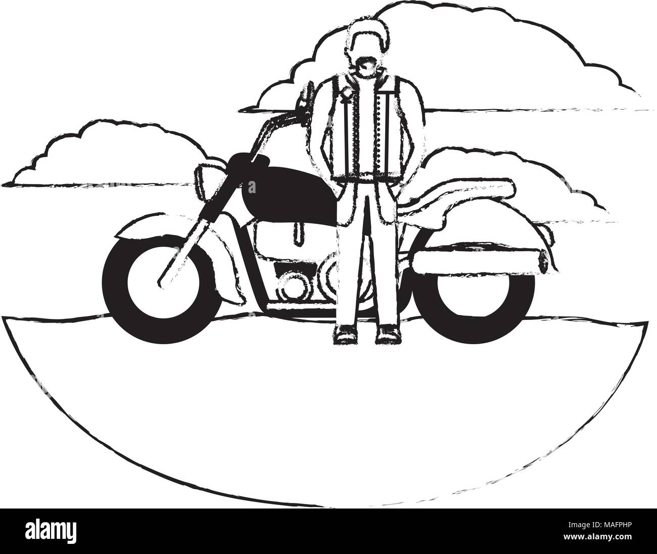 biker in the classic motorcycle scene character Stock Vector Image ...