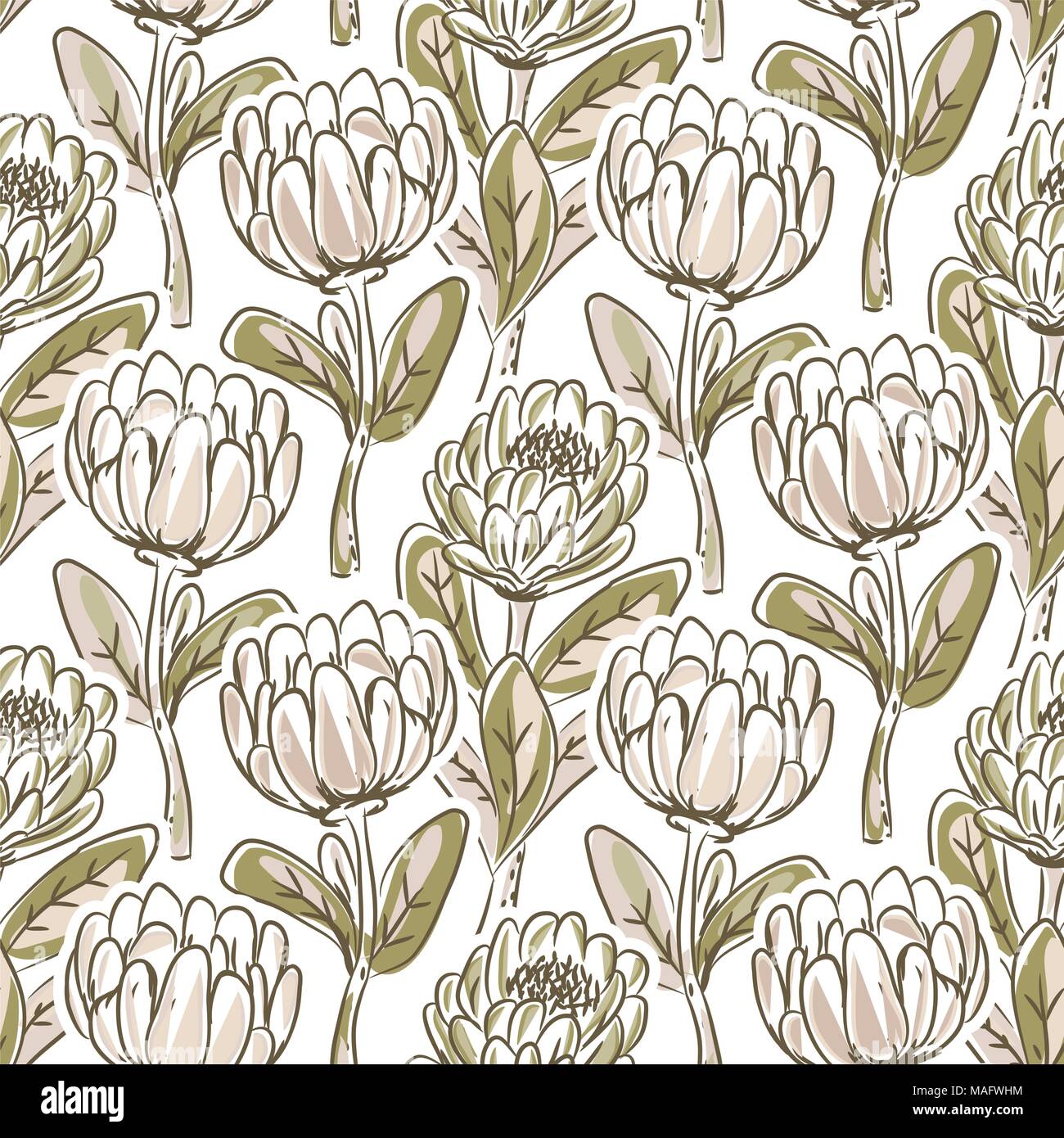 Hand drawn protea flower seamless vector pattern Stock Vector Image ...