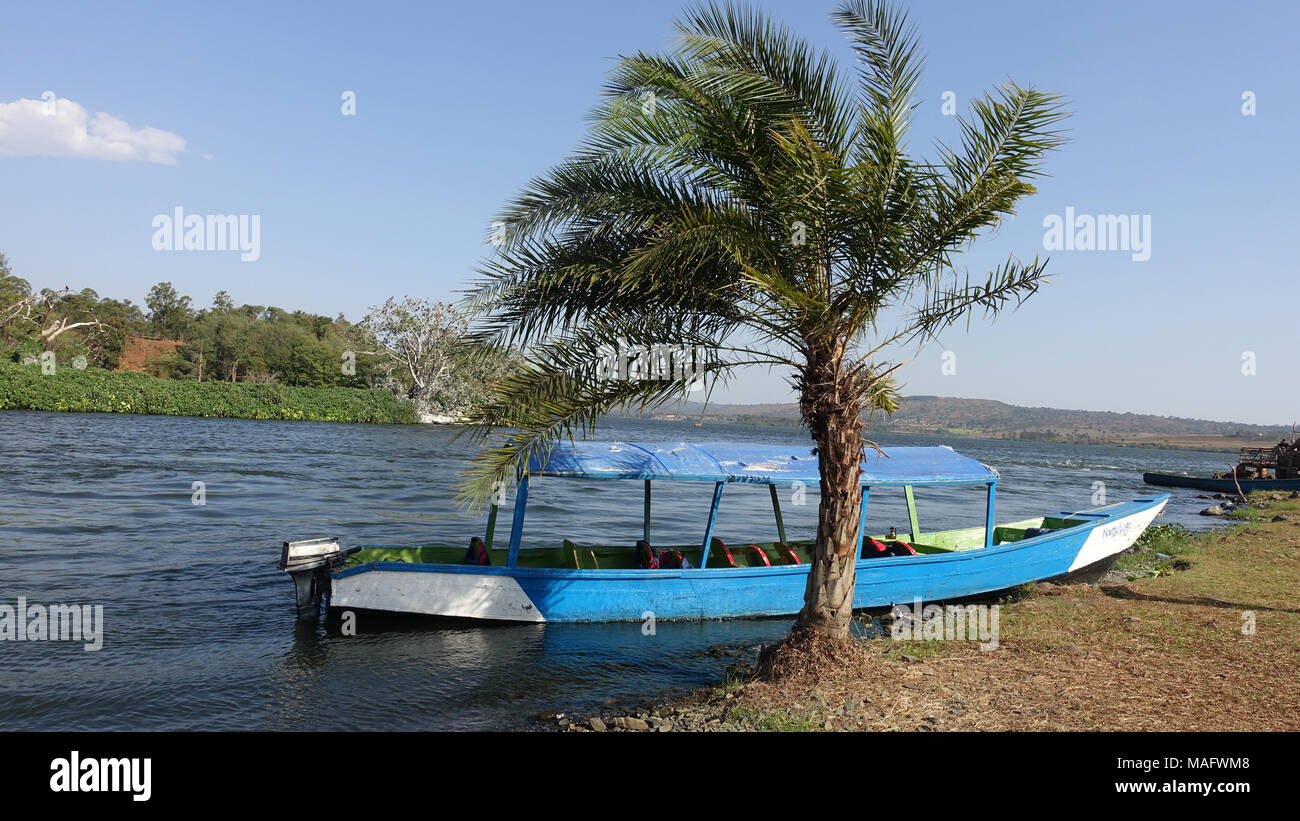 Blue boat on the Nile, Jinja, Uganda, East Africa Stock Photo - Alamy
