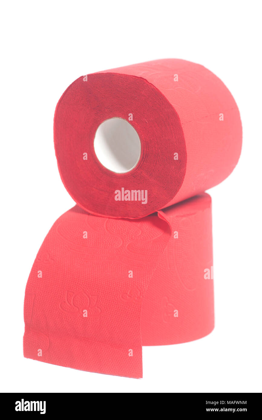 Red toilet paper isolated on a white background Stock Photo - Alamy