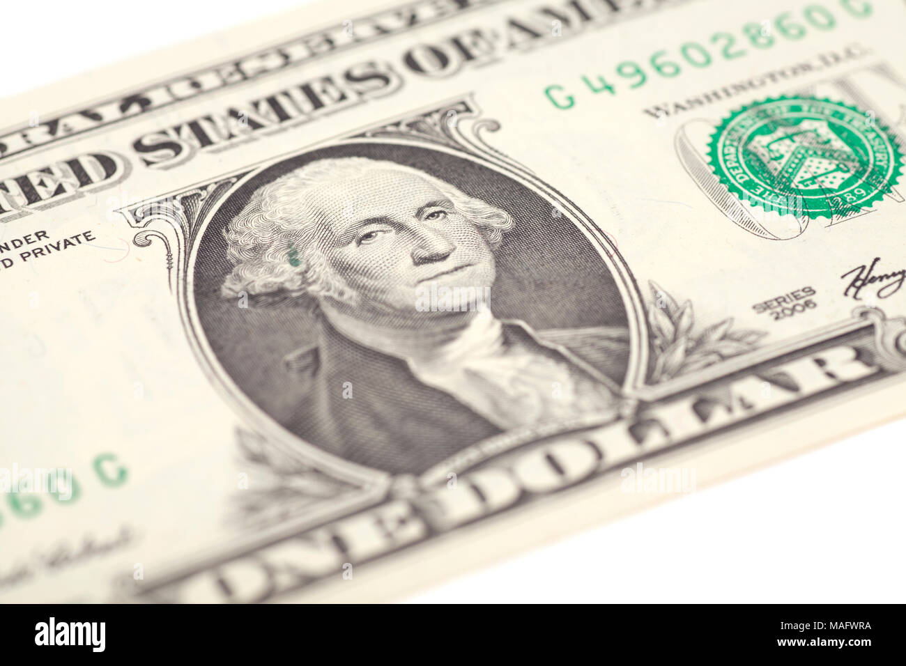 US one dollar banknote isolated on a white background Stock Photo - Alamy