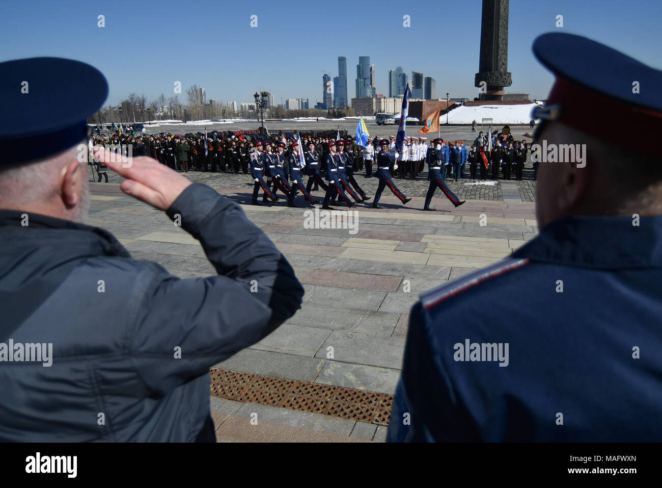 Moscow, Russia. 30 March, 2018. Russian cadets during the annual cadet ...