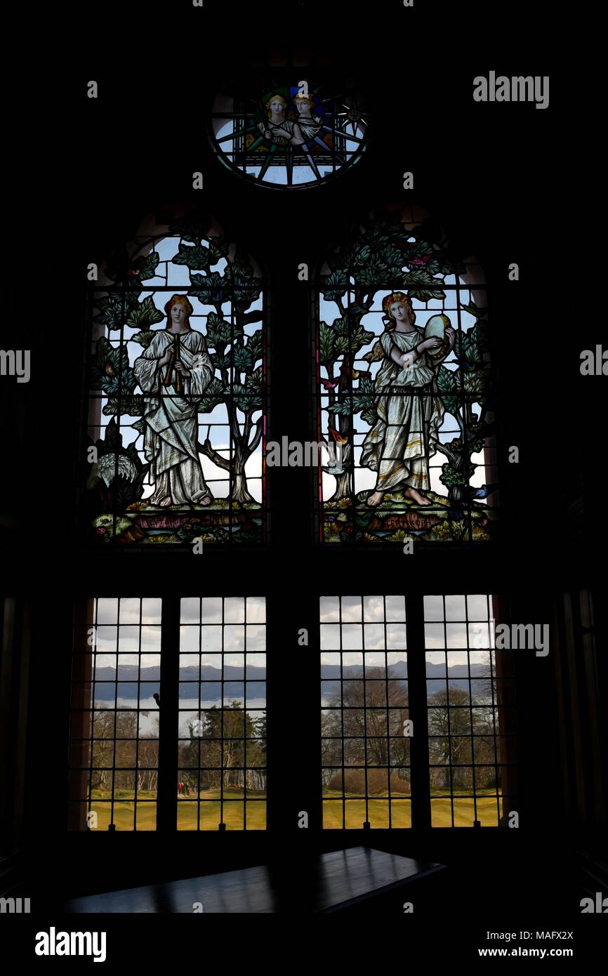 Stain glassed windows in the Drawing Room of Mount Stuart House Stock ...