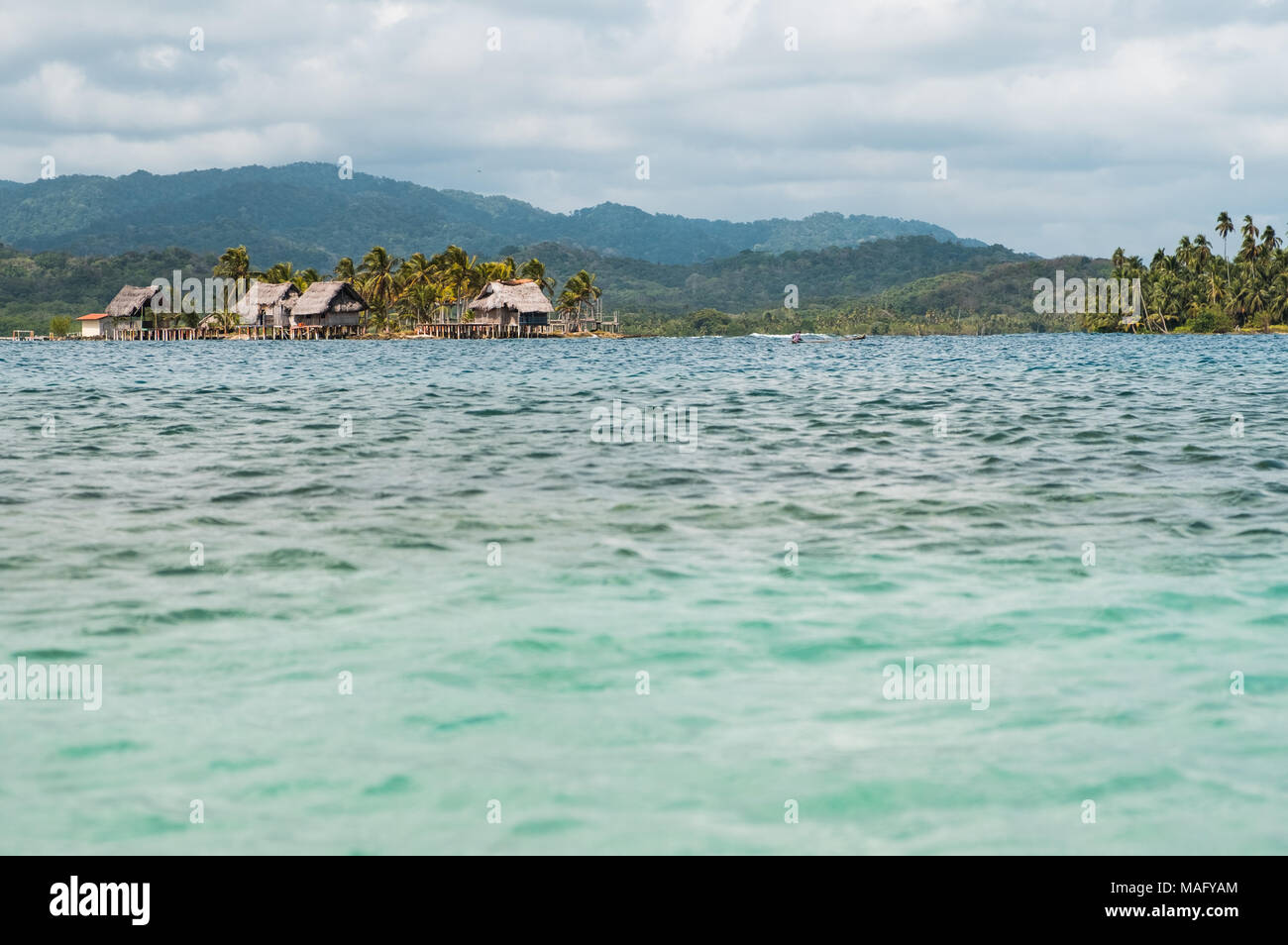 kuna village on island, wooden houses on water, Guna Yala, Panama Stock ...