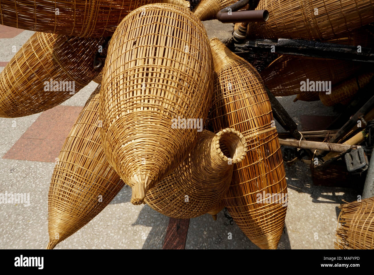 Bamboo fish traps being sold in Vietnam (Ho chi Minh City). Used for ...