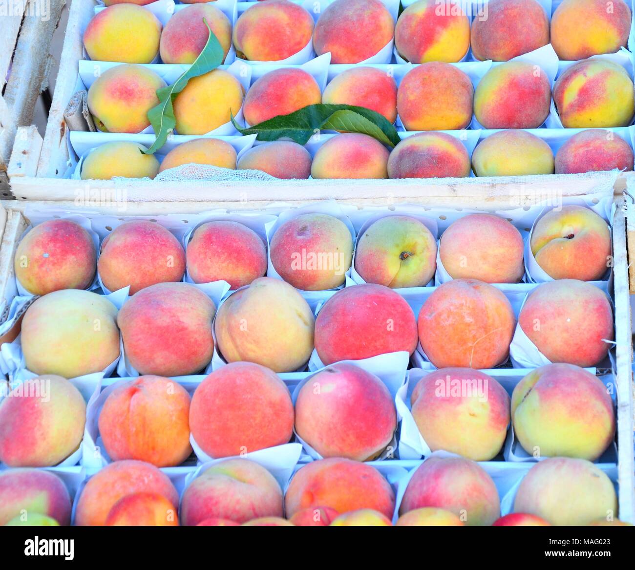 Fresh and ripe peaches are sold at the Bazaar Stock Photo - Alamy