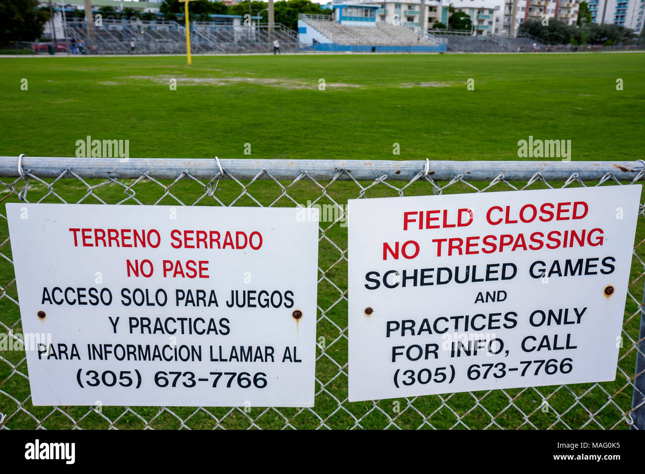 Miami Beach Florida,Flamingo Park,football field,sign,logo,bilingual ...