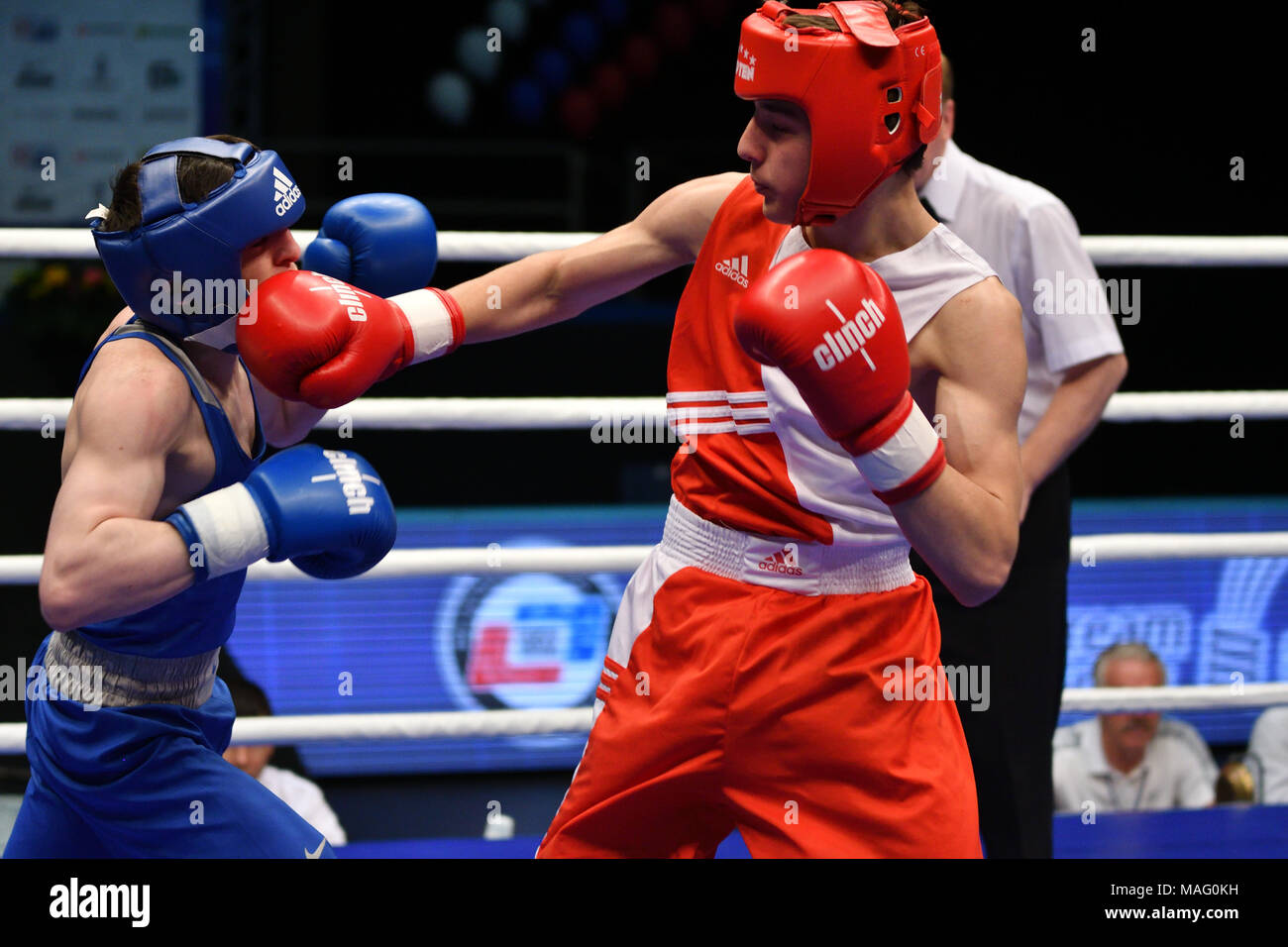 Orenburg, Russia-May 7, 2017 year: Boys boxers compete in the ...