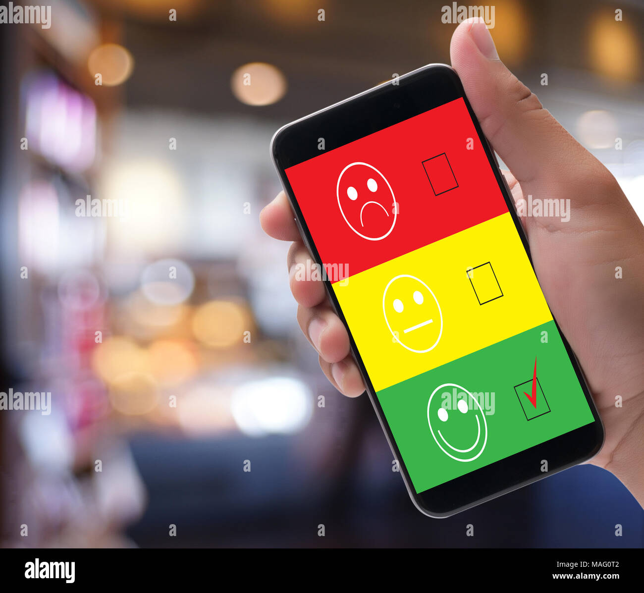 business man and woman select happy on satisfaction evaluation? And ...