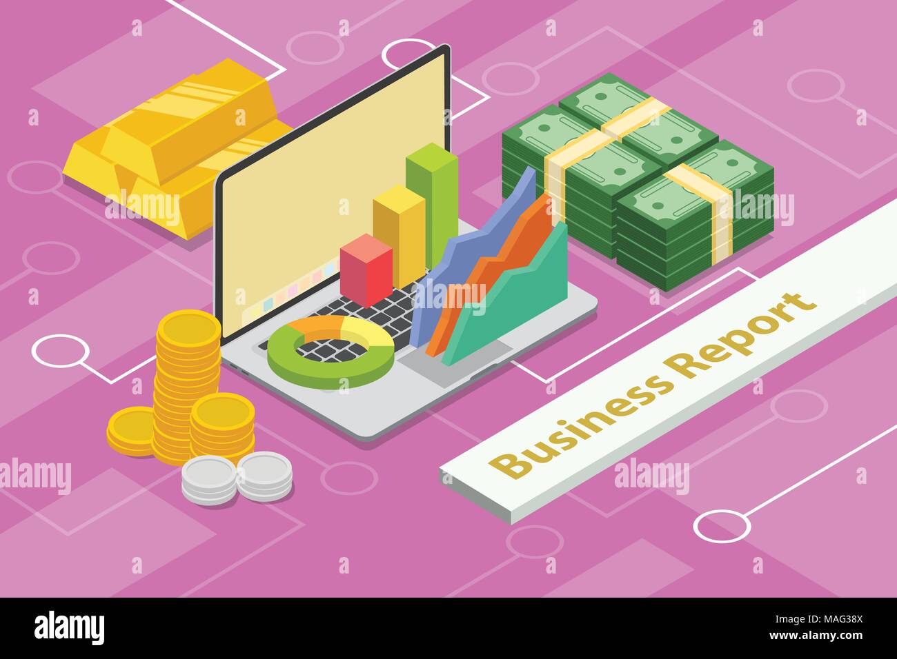 Digital business analytics isometric concept 3d strategy infographic with laptop hi-res stock ...
