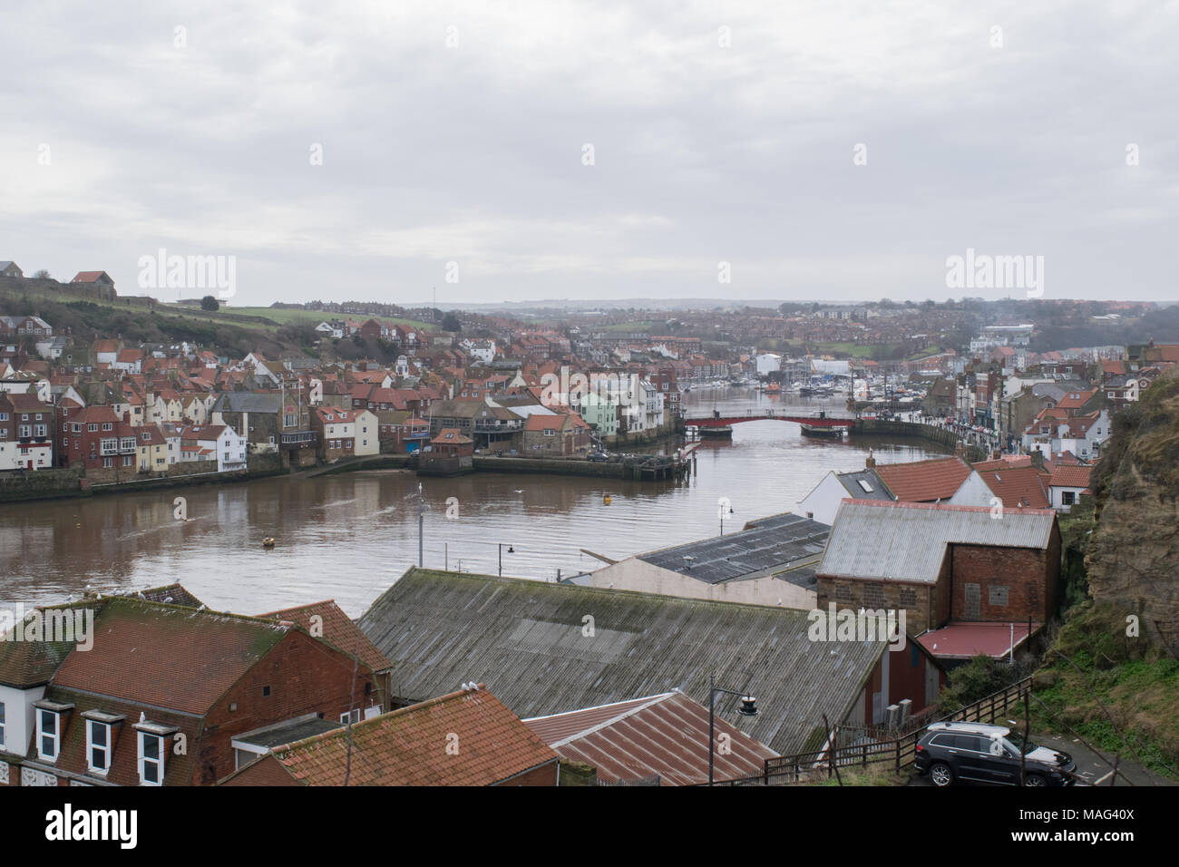 Views of Whitby town and harbour on the Yorkshire coast. Whitby is ...