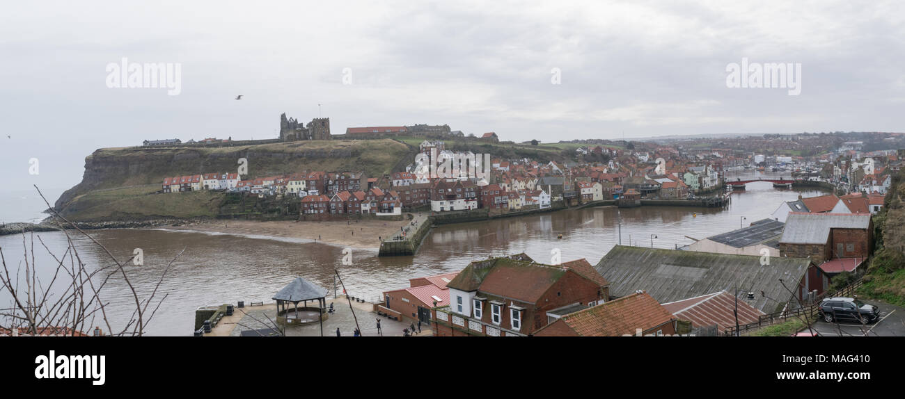 Panoramic views across Whitby - an historic fishing port on the North ...