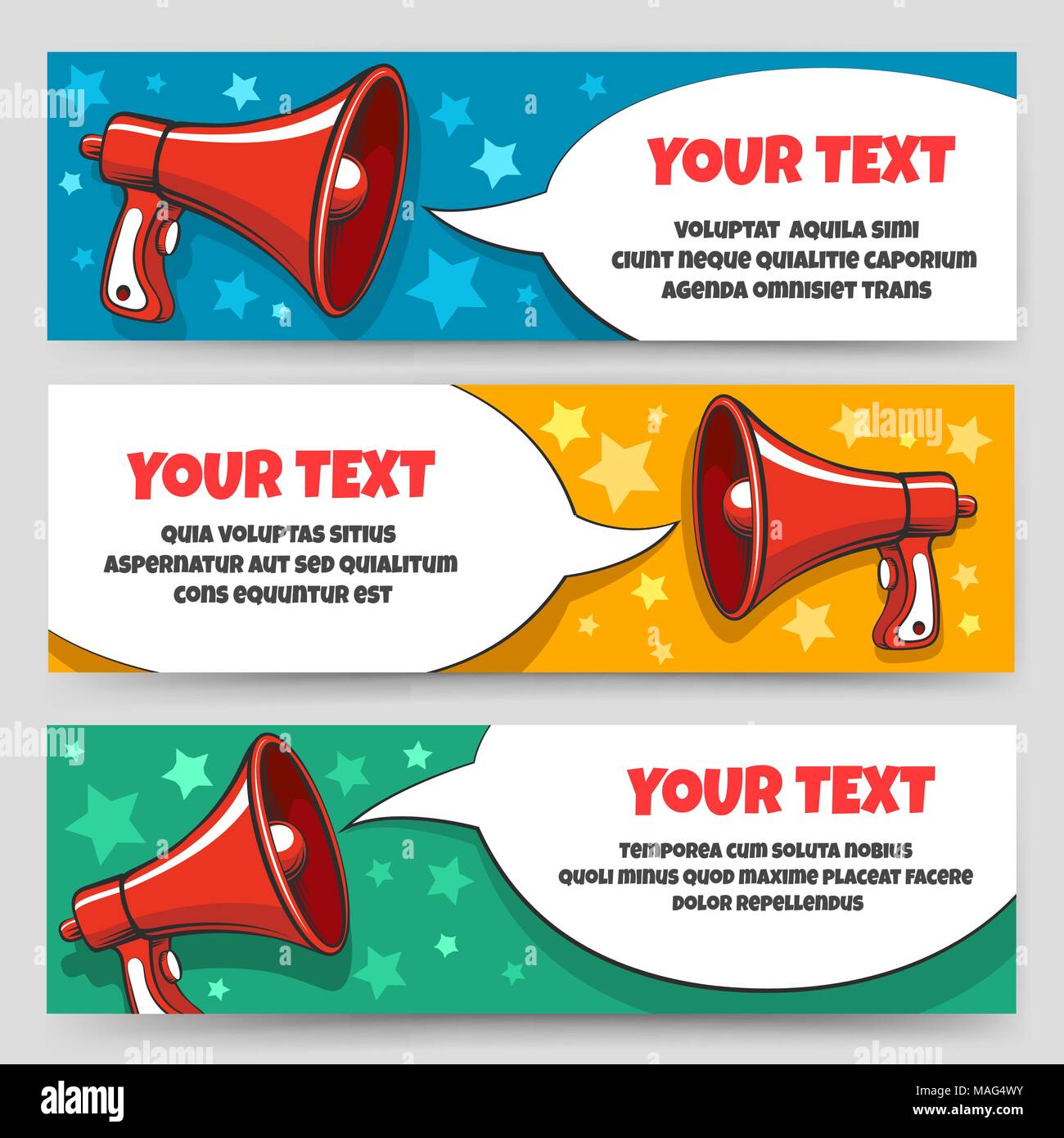 Announcement megaphone banners. Card banner set with bullhorn or ...