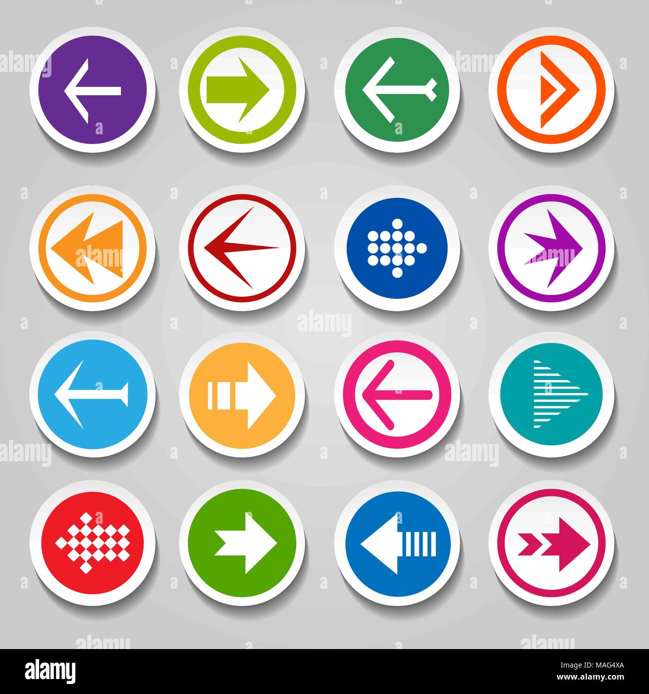 Arrow labels or stickers. Vectors round symbols next and back ...