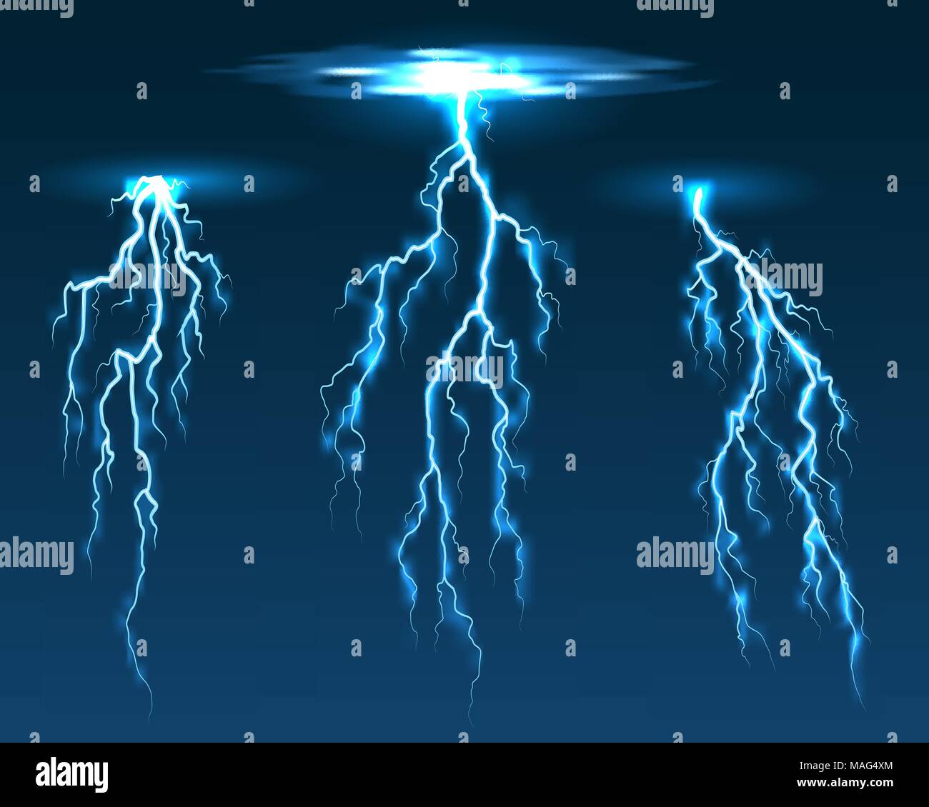 Vector lightning. Electric sparks and thunderbolt electricity effects ...