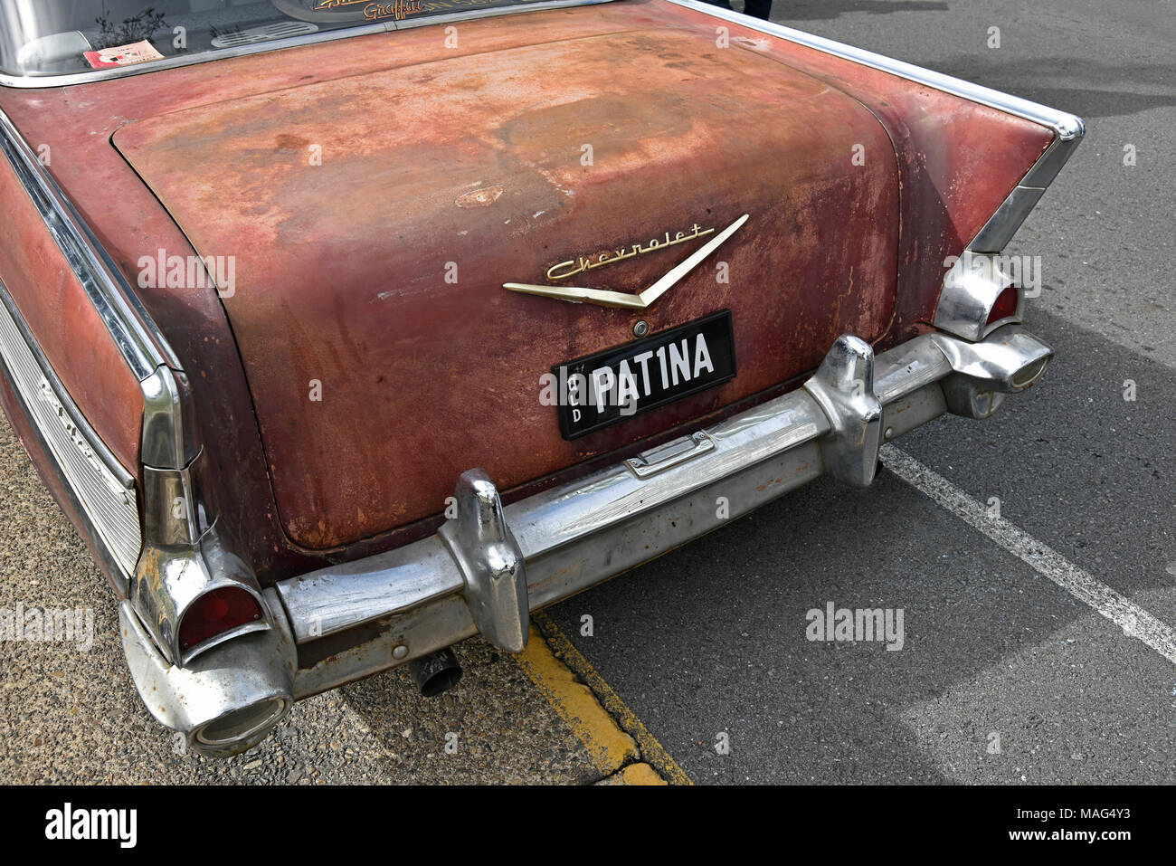 classic old Chevrolet with rusty patina with registration plate of ...