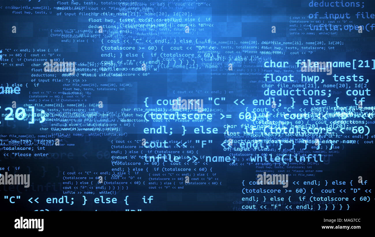 An advanced 3d illustration of a coding program with flying blue ...