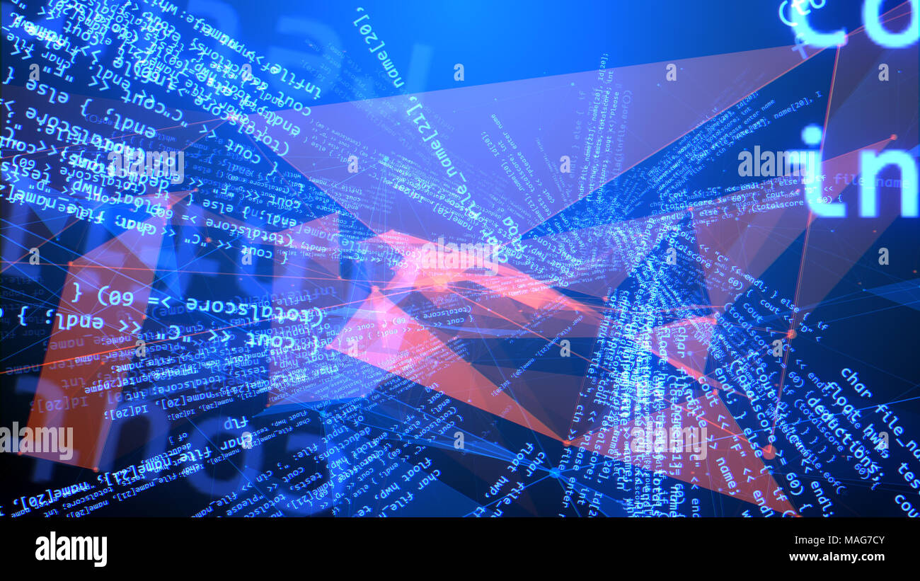 A spiral looking 3d illustration of a twisting coding program with ...