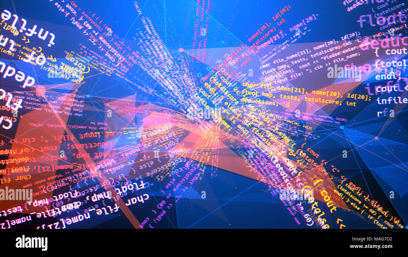 A portal looking 3d illustration of a circular coding program twisted ...