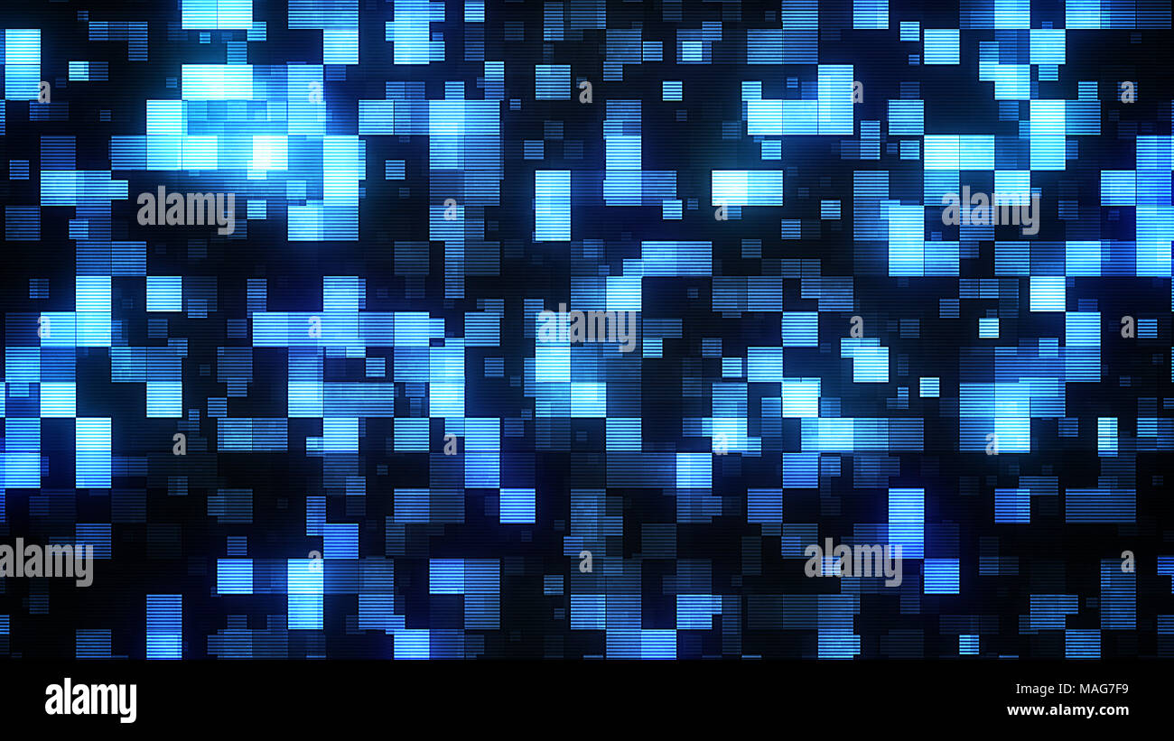 An arty 3d illustration of small bright blue and white squares in the ...