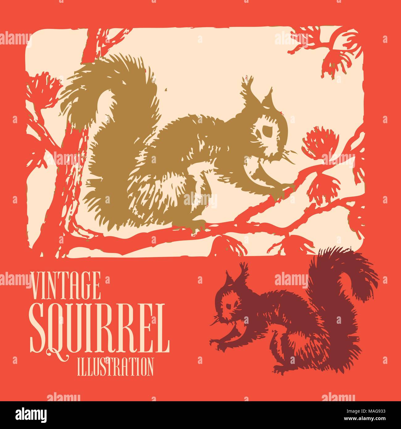 Vintage Style Forest Wild Different Animals Design Stock Vector Image ...