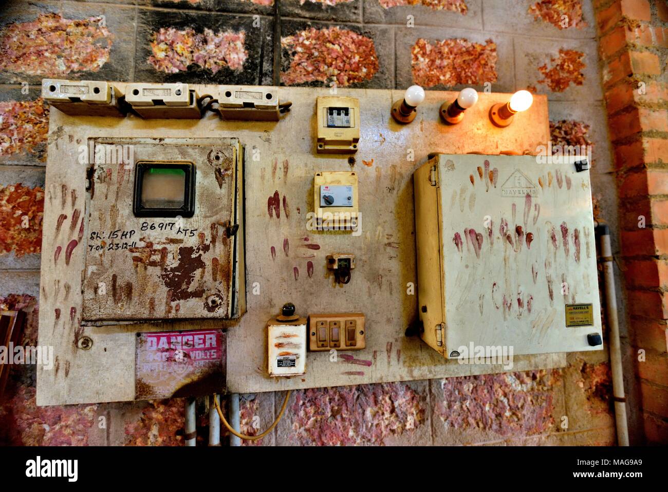 Dangerous looking electric board Stock Photo - Alamy