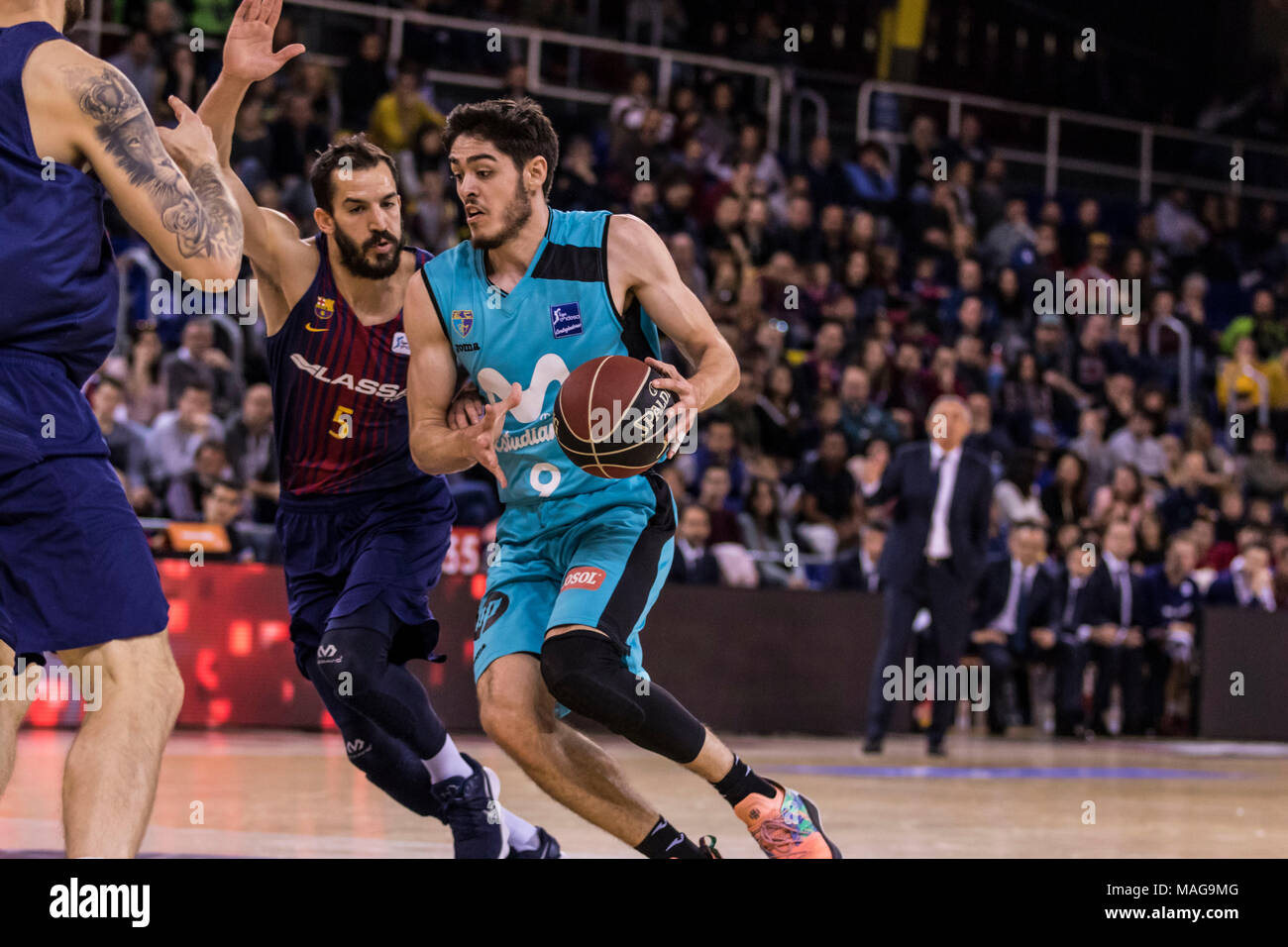Barcelona, Spain. 1st Apr, 2018. Edgar Vicedo, #9 of Movistar ...