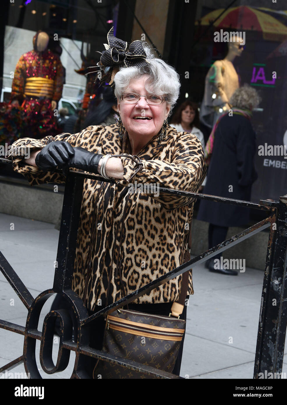 New York City, New York, USA. 1st Apr, 2018. A parade goer attends the ...