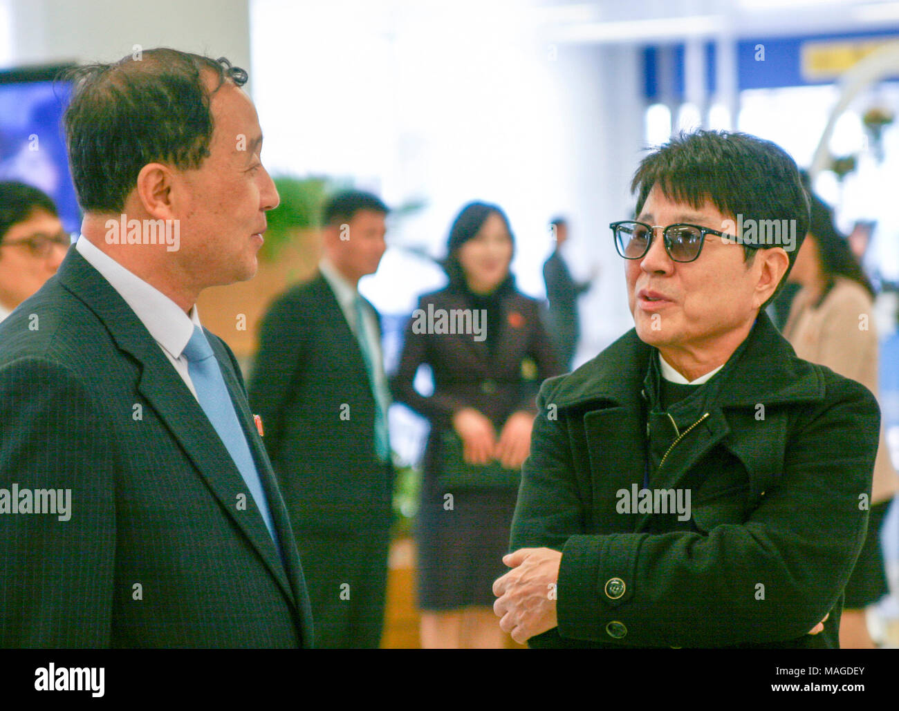 Cho Yong-pil, Mar 31, 2018 : South Korean singer Cho Yong-pil (R) talks ...