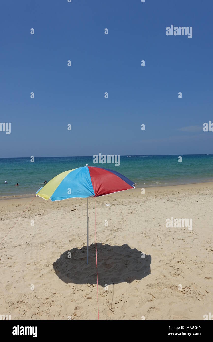 14 March 2018, Thailand, Karon Beach: A colourful sunshade standing in ...