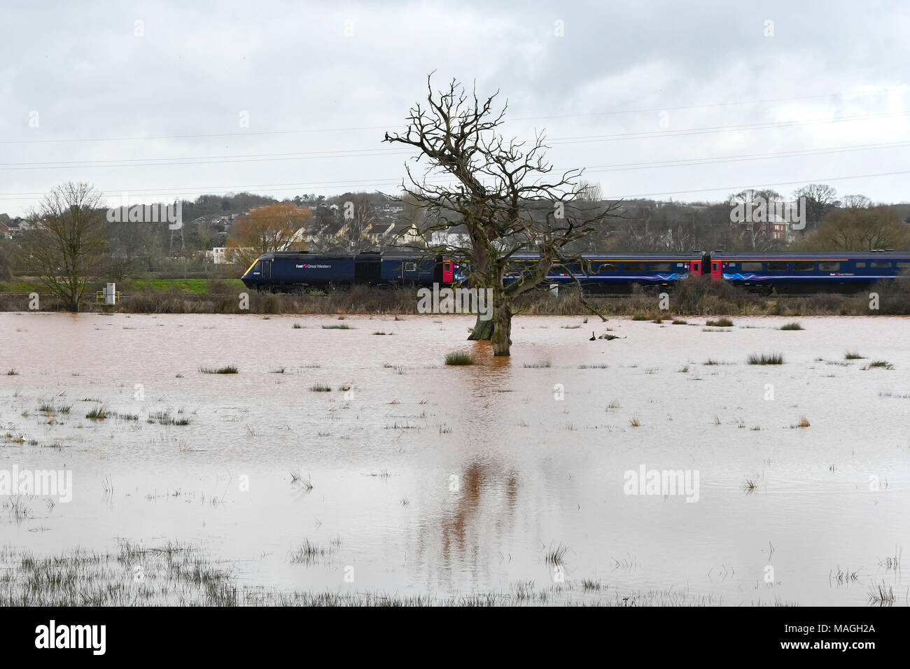 Exeter, Devon, UK. 2nd April 2018. UK Weather: A train on the Exeter to ...