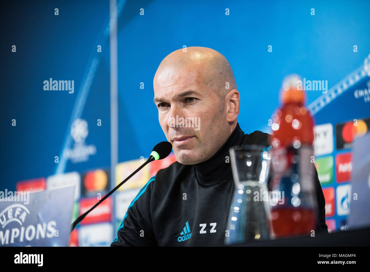 Turin, Italy, 2 April 2018. Zinédine Zidane during the Real Madrid ...