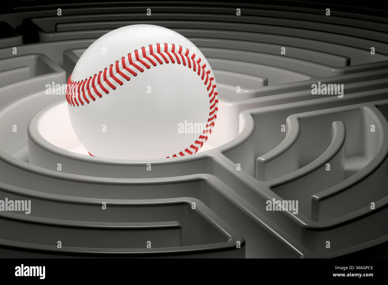 Baseball ball inside labyrinth maze. 3D rendering Stock Photo - Alamy